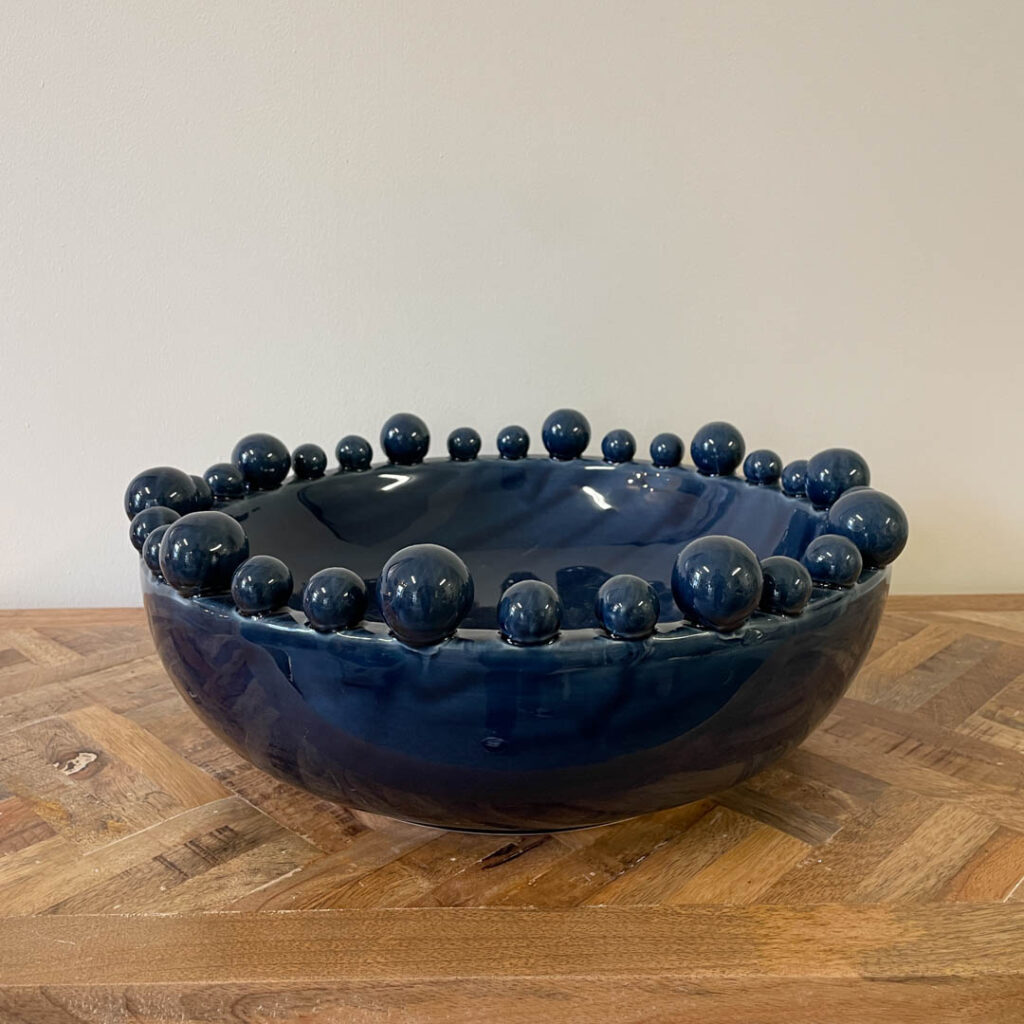 Dark Blue Bobble Edged Bowl - Charlotte's Interiors